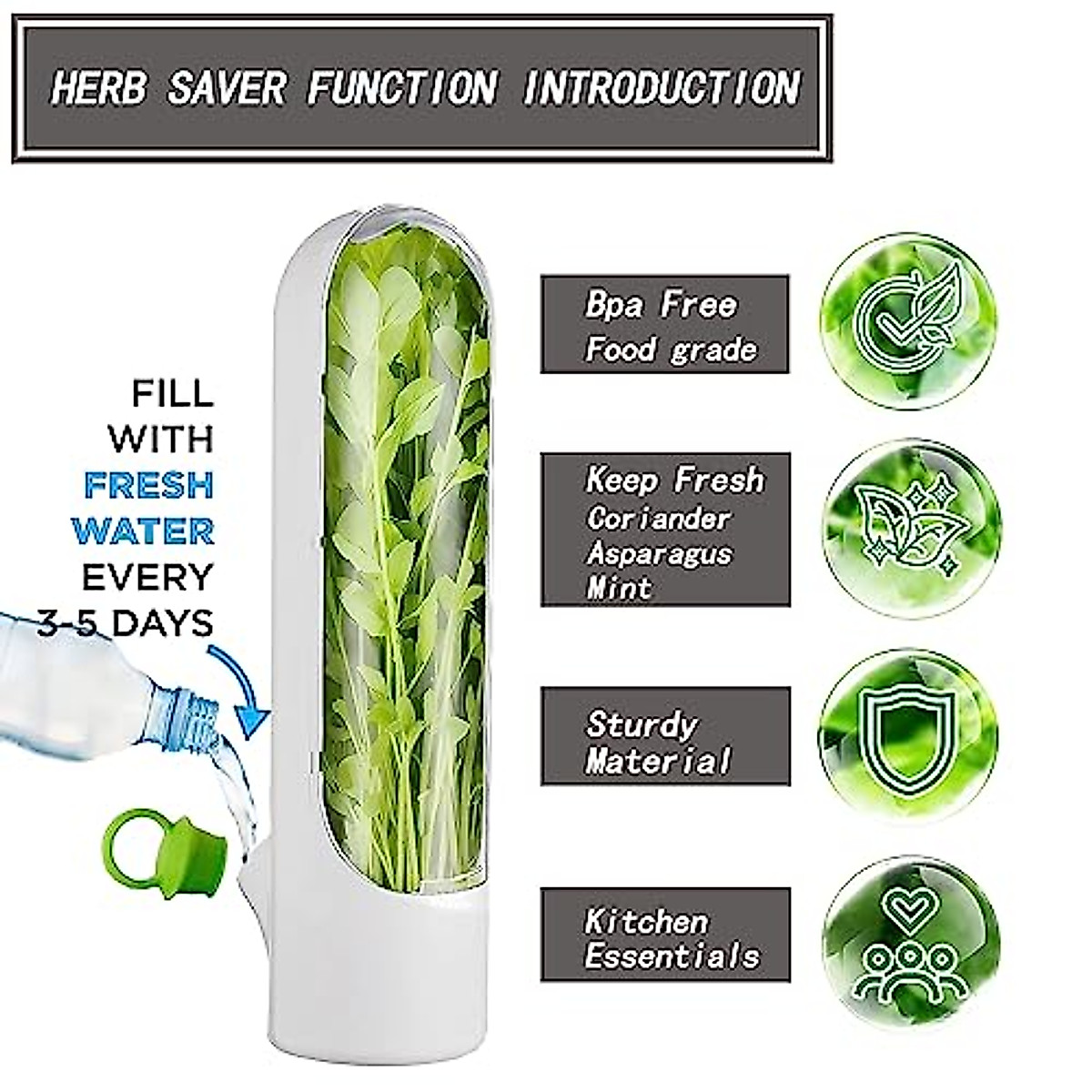 Vamrak Herb Saver for Refrigerator, Fresh Herb Keeper, Cilantro Containers for Refrigerator, Herb Saver Pod, Fresh Herb Keeper for Cilantro, Parsley, Asparagus, Keeps Vegetables for 2-3 Weeks (3PCS)