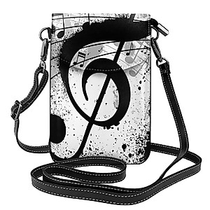 Women Cell Phone Purse Leather Crossbody Bag-Black Music Note Abstract Mini Shoulder Bag Card Holder Wallet