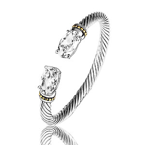 UNY Stainless Steel Cuff Bangles Crystal Mosaic Bracelet Bangle for Women Fashion Jewelry BR75854 (Clear)