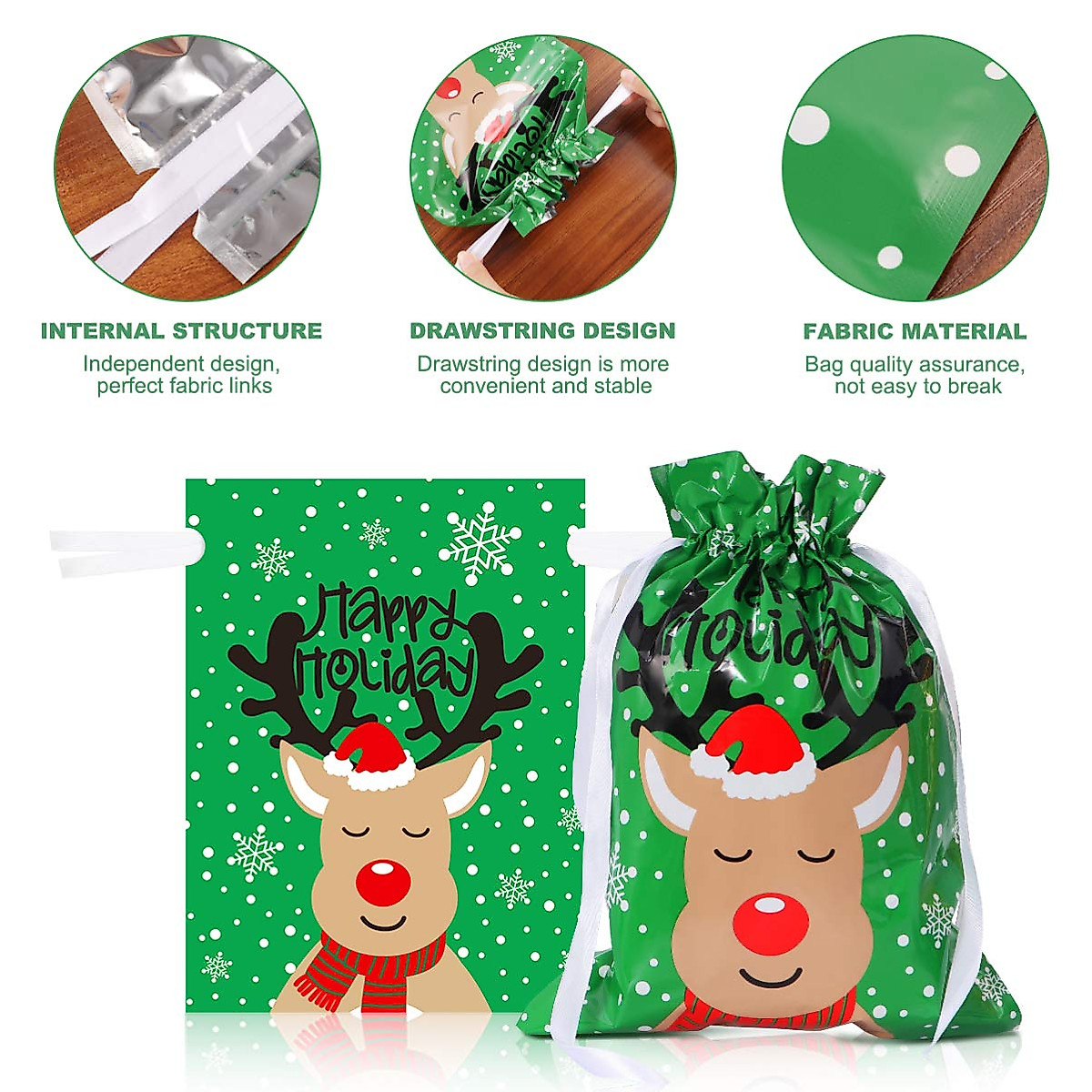 PRETYZOOM Amosfun Christmas Drawstring Gift Bags 30pcs Large Size Wrapping Upgraded Assorted Styles Santa 4 Sizes for Xmas Holiday Presents Party Favor Goody Bags with Ribbon Ties