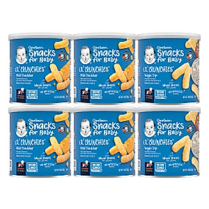 Gerber Snacks for Baby Lil’ Crunchies Baked Grain Snack (Mild Cheddar, Veggie Dip, Pack of 6)