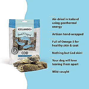 Icelandic+ Plus Cod Skin 5" Short Hand Wrapped Dog Chew Stick, 3-Pack, 2.8-oz Bag