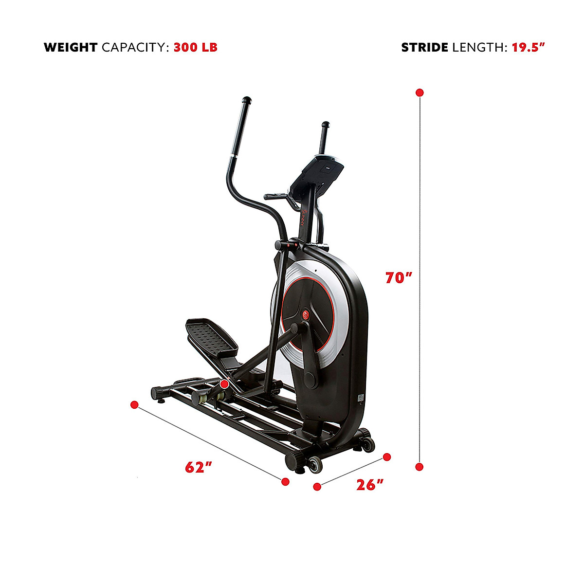 Sunny Health & Fitness Electric Eliptical Trainer Elliptical Machine w/Device Holder, Programmable Monitor and Heart Rate Monitoring, 300 LB Max Weight and 20" Stride - SF-E3875, Black