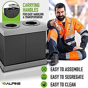 Alpine Double Recycling Center - Plastic/Cardboard Recycle Trash Bin - Two 28 Gallon Bins - Ideal for Offices, Restaurants, Hospitals, Schools, Cafeterias - 56 Gallons Total Capacity (2 Bins)