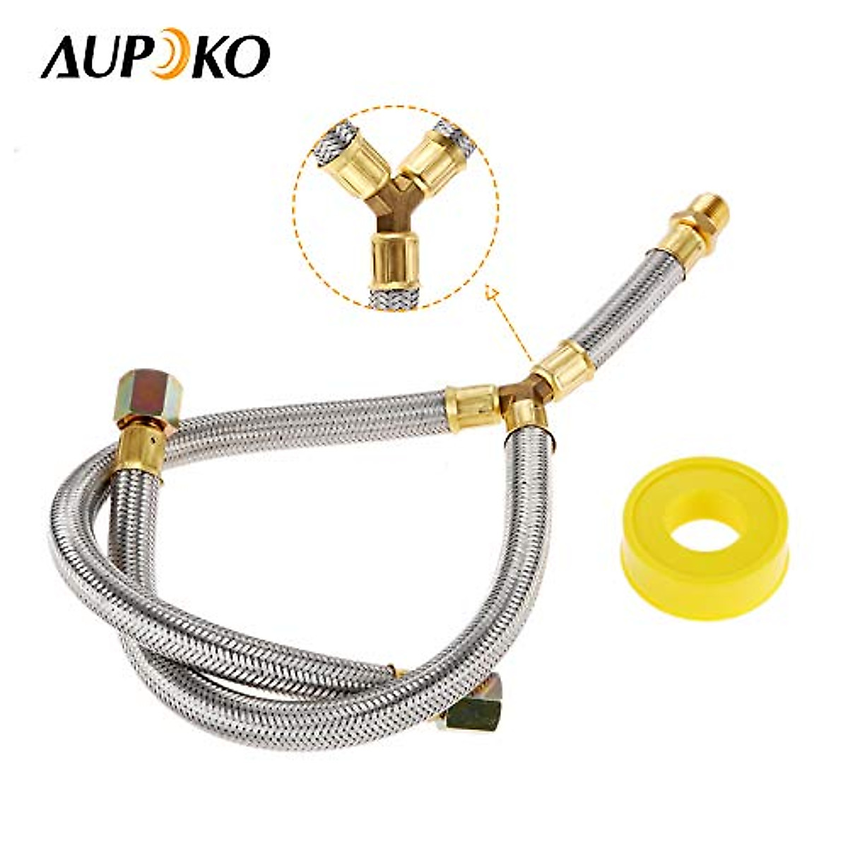 Aupoko Propane Y Splitter Connection Braided Pipe, 3/8" Flare Gas Propane Grill Y Splitter Stainless Steel Braided Hose Assembly, Length 5/16", Fits for LPG & NG Propane Fire Pit Hose & Fireplace