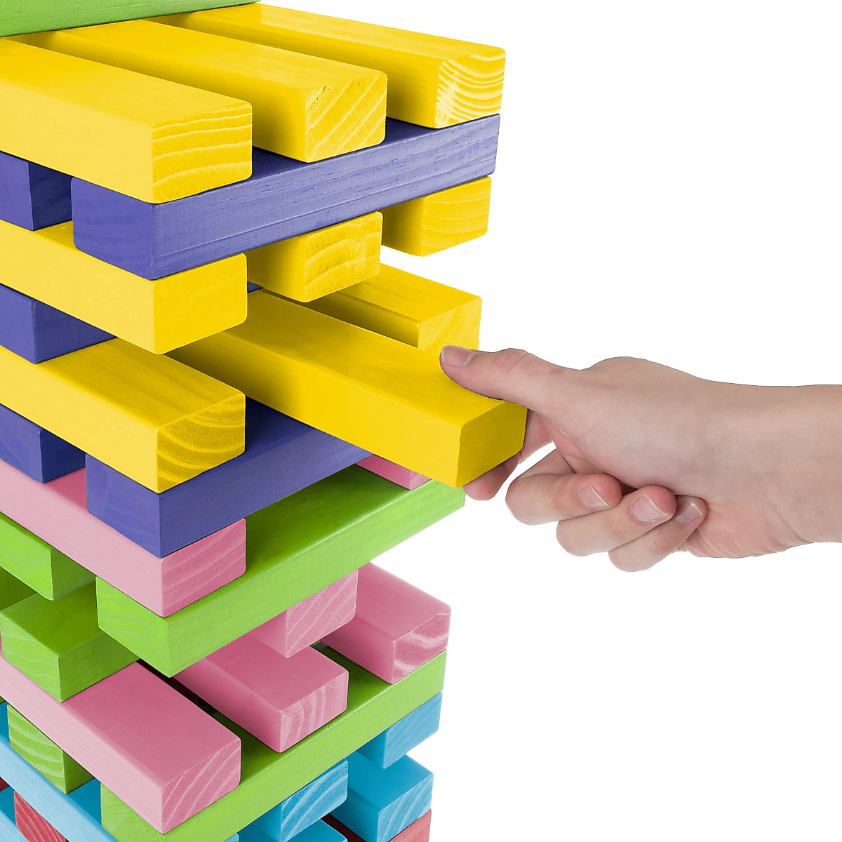 Hey! Play! Nontraditional Giant Wooden Blocks Tower Stacking Game with Dice, Outdoor Yard Game, for Adults, Kids, Boys and Girls (Rainbow Color)