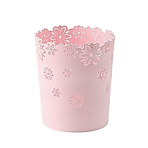 Round Trash Can Plastic Hollow Waste Paper Bin Flower Lace Rubbish Basket for Office Plastic Trash Can, Round Waste Bin, Rubbish Bin for Kitchen, Hollow Rubbish Basket, Flower Lace Garbage Can