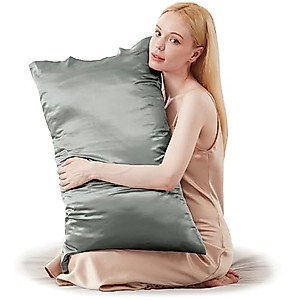 KINMEROOM Satin Pillowcase for Hair and Skin, Light Gray Pillowcases 2 Pack, Queen Size Pillow Cases Set of 2, Luxury and Soft Satin Pillow Covers with Envelope Closure (20x30 Inches)