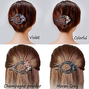 Yusier 4PCS Heart Style Ponytail Duckbill Clips with Headdresses for Women, Flower Rhinestone Barrettes Sparkly Prom Diamond Hair Clips (Plum Blossom)