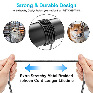 Metal Braided iPhone Charger Cable 6.6Ft/2M Long Lightning Cable Apple MFi Certified Fast Charging iPhone USB Cord iPhone Syncing Data Cable chew Proof for iPhone 13/12/11/X/Max/8/7/Plus/ipad-2 Pack