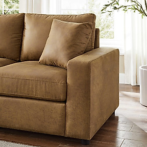 VANOMi 116'' Faux Leather Sectional Sofa, L-Shaped Five-Seat Living Room Sofa Couch, Chaise Longue on The Left, Light Brown