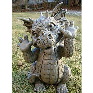 Pacific Giftware Garden Dragon Taunting Dragon Garden Display Decorative Accent Sculpture Stone Finish 10 Inch Tall