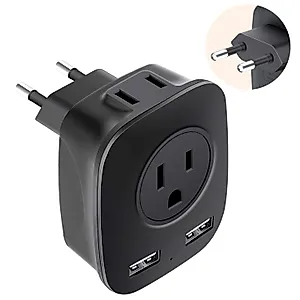 European Plug Adapter, NEWVANGA International Universal Travel Power Adapter with 2 USB Charing Ports, 2 x 15A Outlet Adapters for US to Europe EU Italy Spain Iceland European Outlets (Type C)