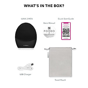 FOREO Luna 3 Men Silicone Facial Cleansing & Firming Massage Brush for Skin and Beard, Shave Prep, Ultra-Hygienic,16 Intensities, 650 uses/USB Charge, App-Connected, Waterproof, 2-Year Warranty