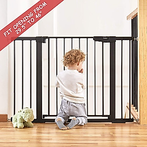 Cumbor 46”Auto Close Safety Baby Gate & Cumbor Brown 57-Inch Child Gate, Easy Walk Thru Dog Gate for The House, Stairs, Doorways, Pressure Mounted Safety Child Gate for Kids Toddler