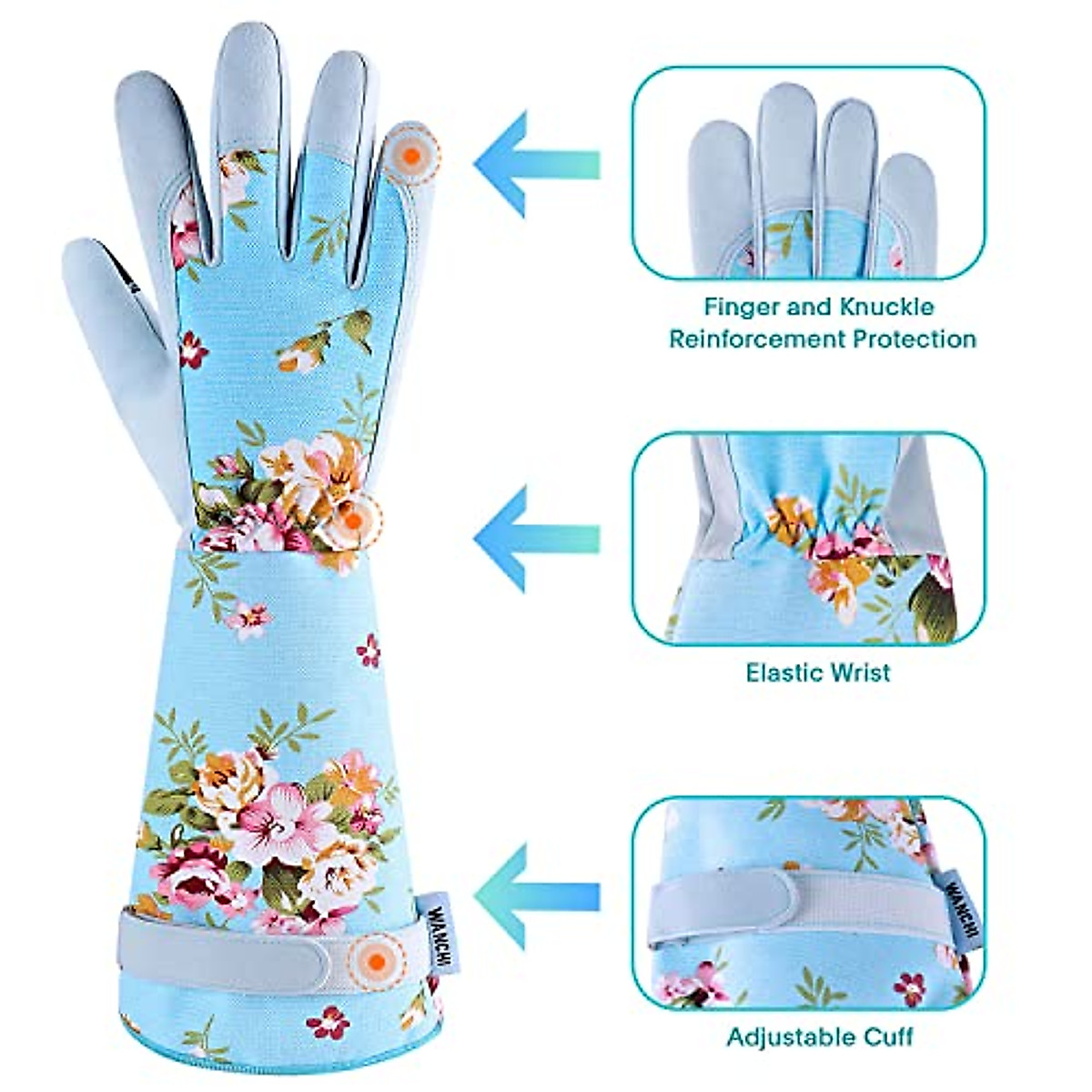 WANCHI Garden Gloves for Women Long Sleeve Gardening Gloves Thorn Proof Rose Pruning Gloves Light Protective Work Gloves for Yard & Outdoor Work Blue Large