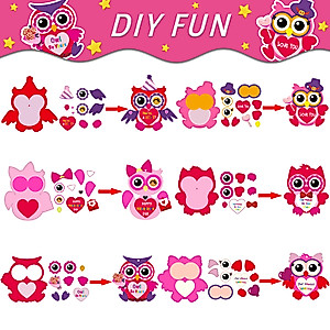 chiazllta 30 PCS Valentine's Day Craft Kits DIY Owl Craft for Kids Valentine's Heart Craft Make Your Own Owl Bulk Set for Home Classroom Game Activities