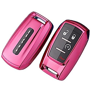 for Dodge TPU Protector Key Fob Cover Case fit for 2022 2021 2020 2019 Dodge Ram 1500 5B Rubber Keyless Entry Key Fob OHT-4882056 (Pink)