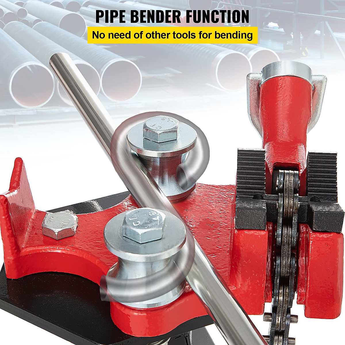 VEVOR Tripod Pipe Chain Vise | 1/8"-5" Pipe Capacity | 36.4" Length | Portable Folding Steel Legs | Grab, Support, and Bend Pipes | Ideal for Factory, Workshop, and Home Use