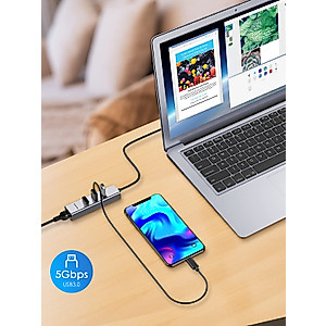 LENTION 3-Port USB 3.0 Hub with Gigabit Ethernet Adapter Compatible MacBook Air/Pro (Previous Generation), iMac, Surface, Chromebook, More Type A Laptops - Ultra Slim (CB-H23s-0.5M, Space Gray)
