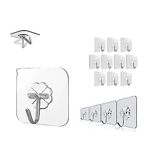 Transparent Hooks for Hanging Heavy Duty with Command Strips,Waterproof Bathroom Kitchen Heavy Duty Hooks, Best Shower Hooks for Inside Shower - 32 LBS Weight Capacity with Stainless Steel Hook