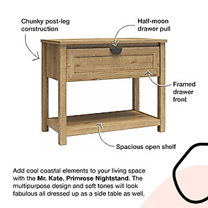 Mr. Kate Primrose Wide 1 Drawer Nightstand with Open Shelf, Ivory Oak