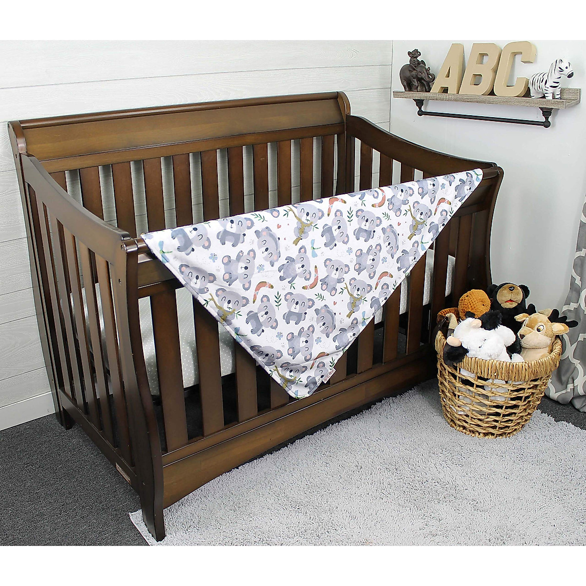 Top Tots Baby Blanket - Baby Koala Bears & Butterflies with Light Blue Minky Dot