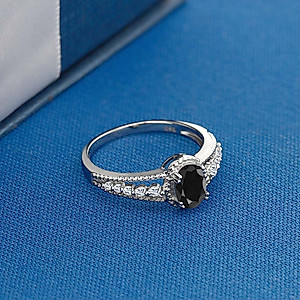 Gem Stone King 925 Sterling Silver Black Sapphire and White Topaz Engagement Ring For Women (1.28 Cttw, Oval 7X5MM, Available in size 5, 6, 7, 8, 9)