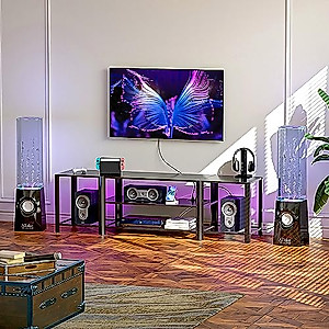 Tantmis Industrial TV Stand with Power Outlet for 55/65/70/75 inch TVs, 3-Tier Entertainment Center, TV Console Table with Open Storage Shelves, Wood TV Stand for Living Room, Bedroom, Black