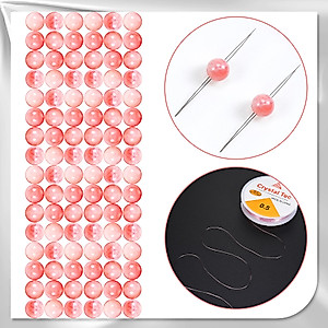 Ecally Natural Gemstone Beads for Jewelry Making, Pink Crystals Marbles Kit,8 mm Marble Beads,45 PCS Round Beads, Crystal Beads for Bracelets Making Bead Cord Needles, Adult (Pink White)