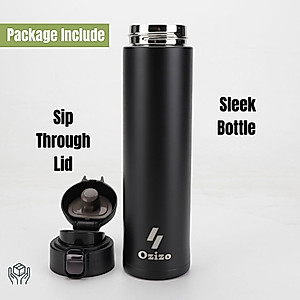 Insulated Water Bottle, Stainless Steel Water Bottle, Double Wall Vacuum Insulated Bottle, Ozizo 18 oz One Touch Drink Cup, Hot Cold