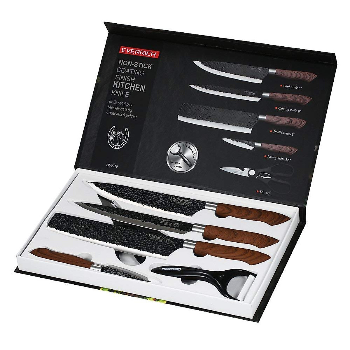 Kitchen Cutting Knives Set for Home, Sharp knives Set for the Kitchen Non-Stick Blades and Ergonomic Design Handles, Chef Knife Set with Gift Box Including Peeler and Shears