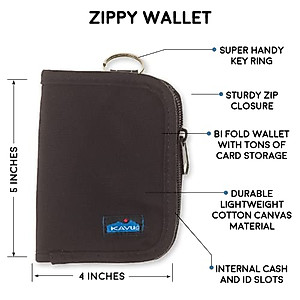 KAVU Zippy Wallet Bi Fold Zip Clutch Removable Coin Pouch - Black