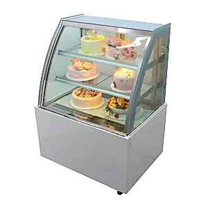 INTSUPERMAI Glass Bakery Display Case 35inch Floor Standing Refrigerated Cake Showcase Bakery Cabinet Display Refrigerators Cake Showcase Arc Back Door LED Lighting 220V Automatic Defrost