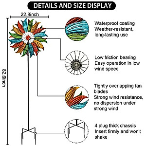 aboxoo 360 Wind Spinner,Extra Large Wind Spinners 22.8in Outdoor Clearance Metal Kinetic Spinners with Strong Wind Resistance,Garden Windmill for Yard and Garden Lawn
