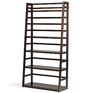 SIMPLIHOME Acadian SOLID WOOD 72 inch x 36 inch Wide Ladder Shelf Bookcase in Brunette Brown with 6 Shelves, for the Living Room, Study and Office