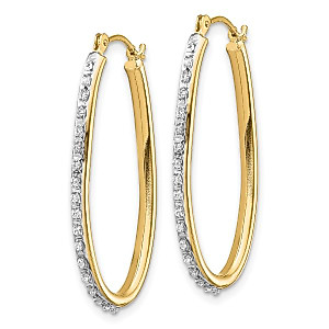 14K Yellow Gold Diamond Oval Twisted Hoop Earrings