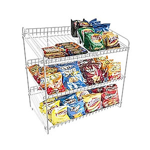 FixtureDisplays® 24" Wide X 14.9" Deep X 23.2" Tall 3-Open-Shelf Wire Rack for Countertop Chips Snack Book Display Organizer Concession Theatre Kitchen Pantry Stand White 19396-WHITE-2D