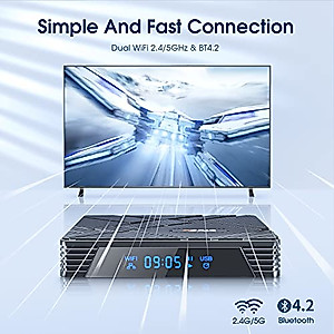 2022 Newest Android TV Box 11.0, Android TV Box 4GB RAM 32GB ROM with RK3318 Quad-Core 64 Bits, Android Box Dual-WiFi 2.4GHz/5GHz BT 4.2 USB 3.0 3D 4K/6K with Wireless Mini Keyboard