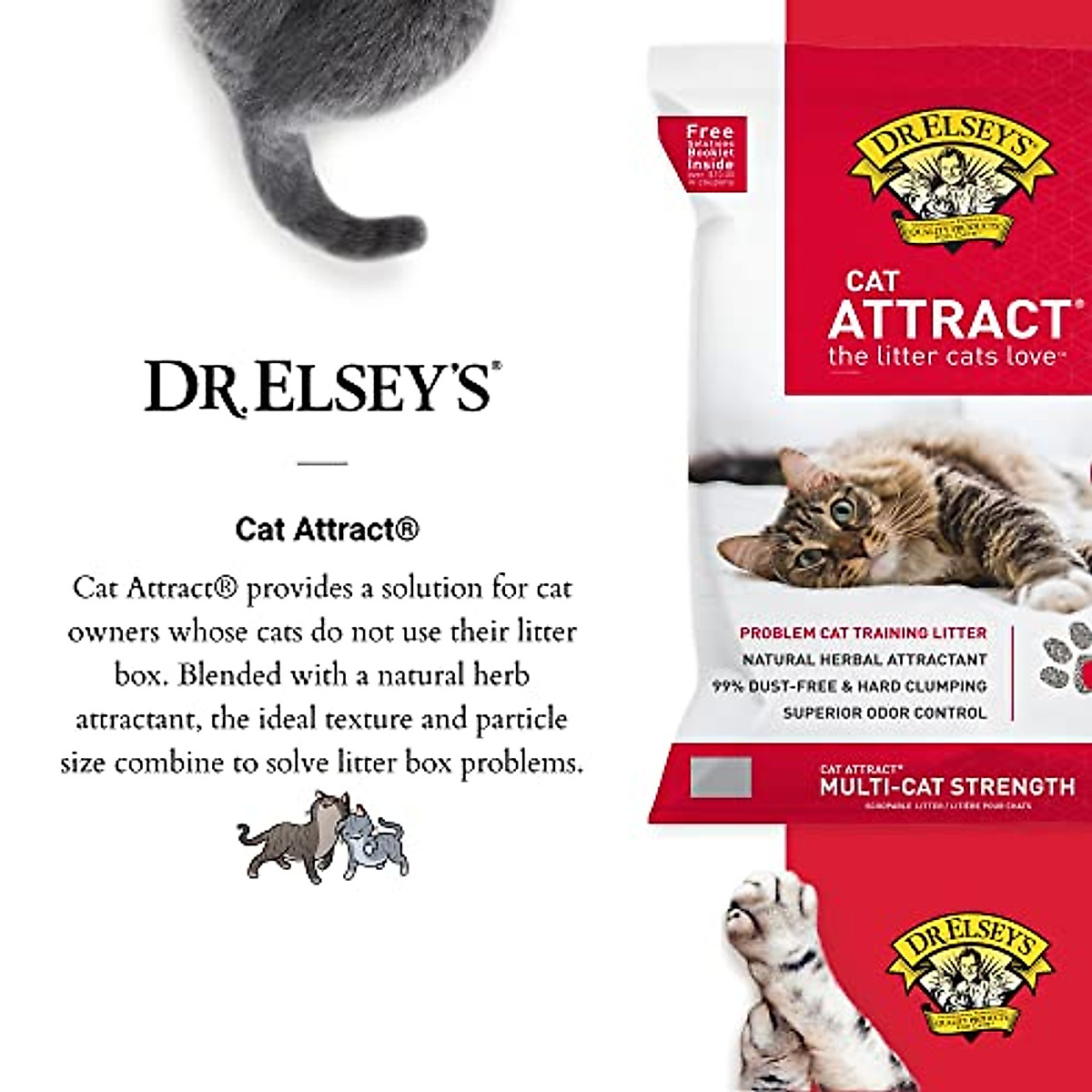 Dr. Elsey's Premium Clumping Cat Litter - Cat Attract - 99% Dust-Free, Low Tracking, Hard Clumping, Superior Odor Control, Natural Herbal Attractant, Unscented & Natural Ingredients, 40 lb