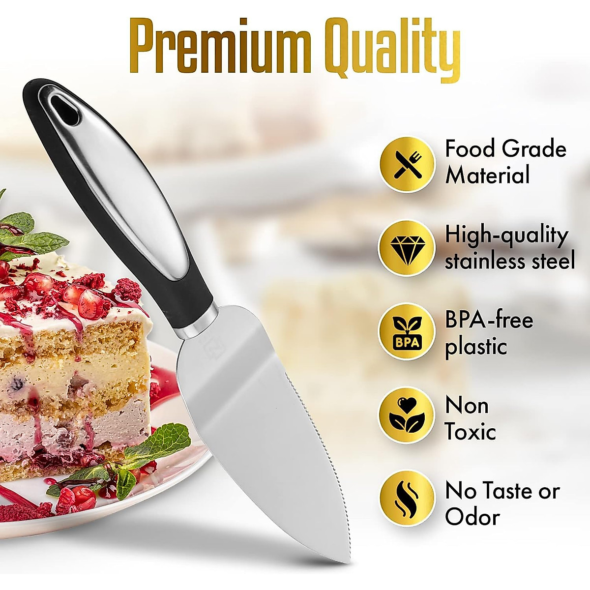 Wedding Cake Knife and Server Set, Cake Cutter And Server Spatula Set for Cakes Non Slip Rubber Handle, Serrated Stainless Steel Blade Cake Cutting Set for Weddings, Anniversaries, Birthday Parties