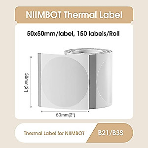 NIIMBOT Labels for B1/B21/B3S Label Printer, Thermal Labels 2'' x 2''(50x50mm), Waterproof, Oil-Proof Sticker Labels, 1 Roll of 150 Sticker Labels (Round Clear)