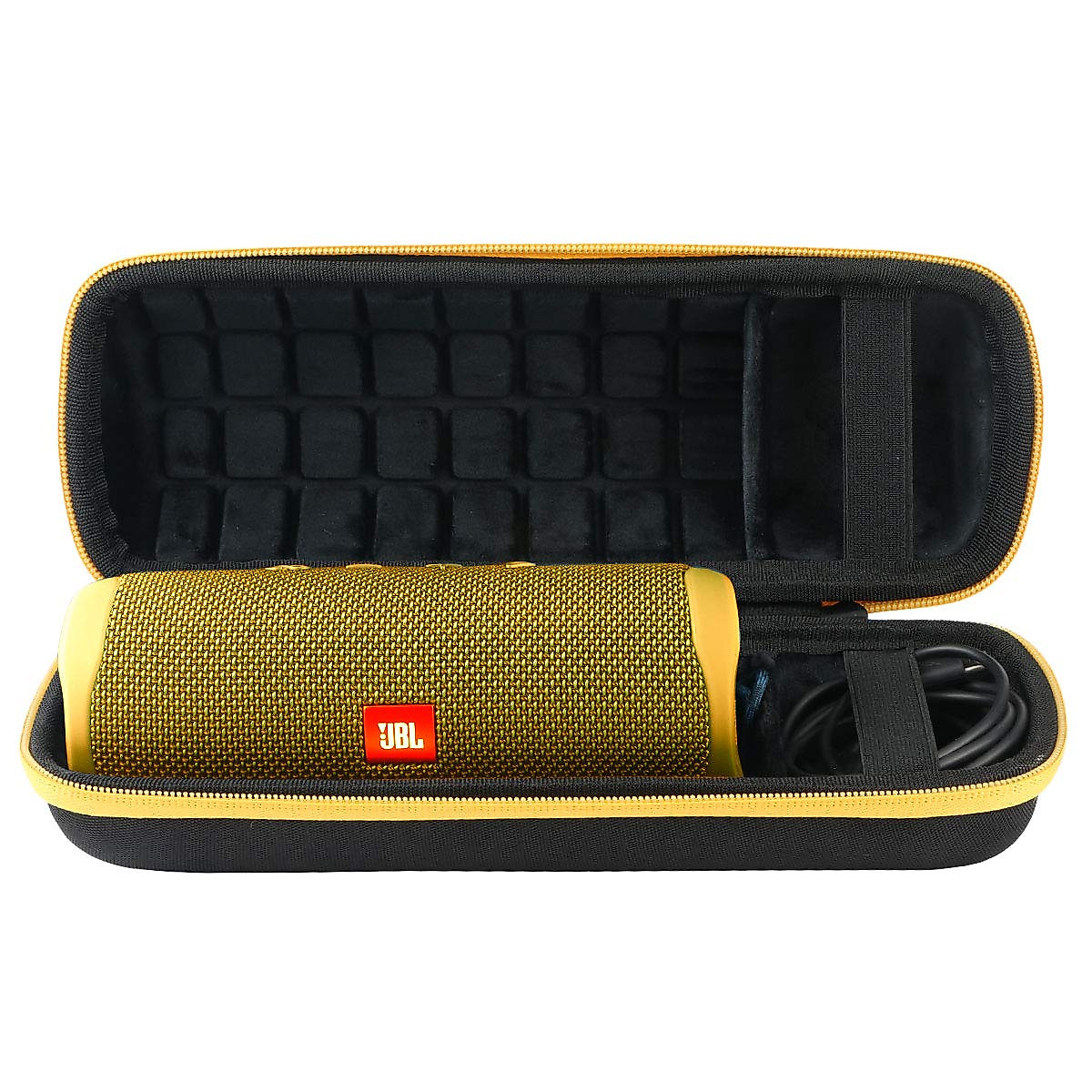 co2CREA Hard Travel Case Replacement for JBL Flip 6 FLIP 5 Waterproof Portable Bluetooth Speaker (Black Case + Yellow Zipper)