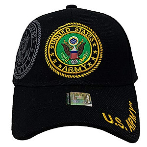 DANKONG Acrylic Military Hat - US Warriors Official Licensed Army Hat 3D Embroidered with Size Adjustable Hoop and Loop Closure for Men and Women - Circle Army Logo with Side Logo - Black