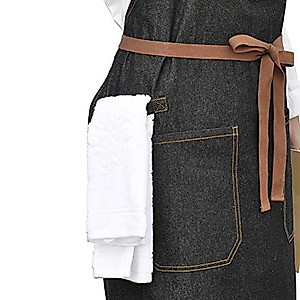 DingSay Trendy Denim Chef Apron with Pockets, Mens Womens Professional Kitchen Bib Black Apron for Cooking Grill BBQ Server, with Towel Loop and Adjustable Neck Straps