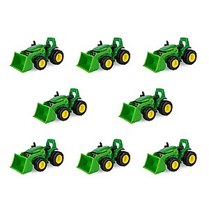 TOMY John Deere Mighty Movers Toy Tractor with Loader – 8 Piece Party Pack