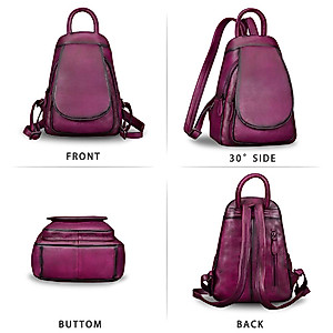 IVTG Genuine Leather Backpack for Women Vintage Real Leather Rucksack Fashion Shoulder Knapsack Purse Daypack Bag (Purple)