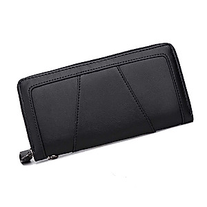 Earnda Womens wallet RFID Blocking Large Capacity Long Purse with Wristlet Card Holder Coin Pocket Pitch Black
