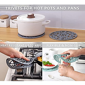 Domonic Home Oven Mitts and Pot Holders Sets, Silicone Oven Mitts Heat Resistant 600F, Oven Mitt Set Soft Lining Good Grip, Oven Gloves and Trivet Mats 4 Piece Set, Aqua Sky