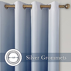 HOMEIDEAS Navy Blue Ombre Blackout Curtains 52 X 84 Inch Length Gradient Room Darkening Thermal Insulated Energy Saving Grommet 2 Panels Window Drapes for Living Room/Bedroom